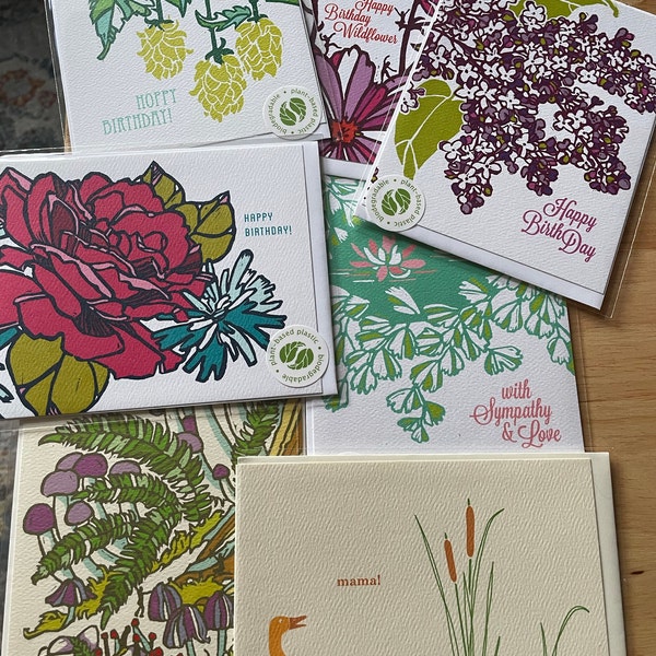 Assorted Botanical Birthday Card Set, Handmade Birthday Greeting Cards ...
