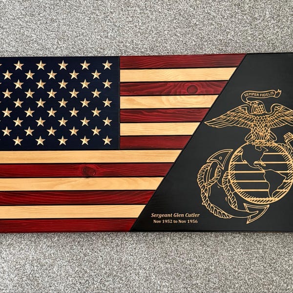 USMC Wooden Flag - Eagle Globe Anchor (licensed), Marine Corps, Charred ...