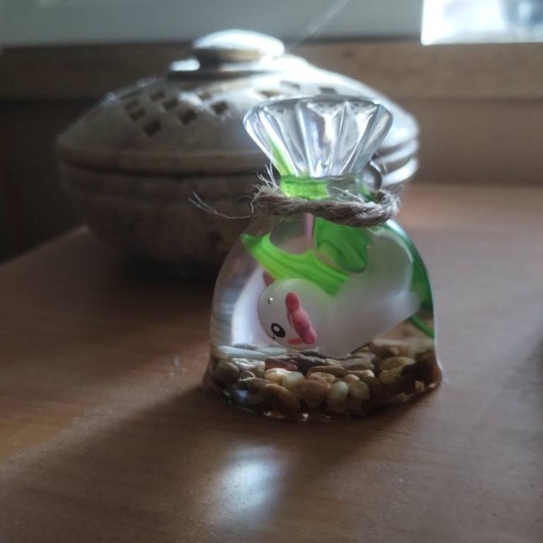 Tiny Handmade Resin Bagged Axolotl Figurine | Kawaii Paperweight | Cute ...