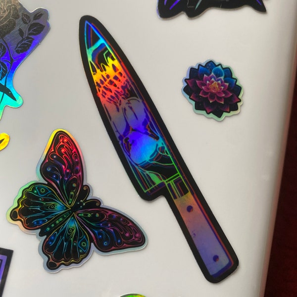 Skull Holographic Knife Sticker - Etsy
