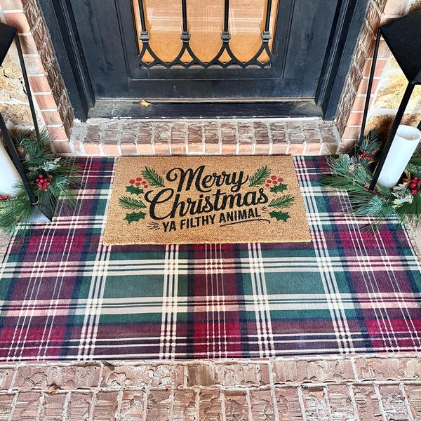 Vintage Christmas Chunky Plaid Porch Indoor/outdoor Rug | Winter Front ...
