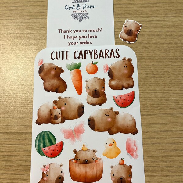 Cute Capybara Sticker Sheet, Kawaii Capybara Stickers, Cute Animal ...
