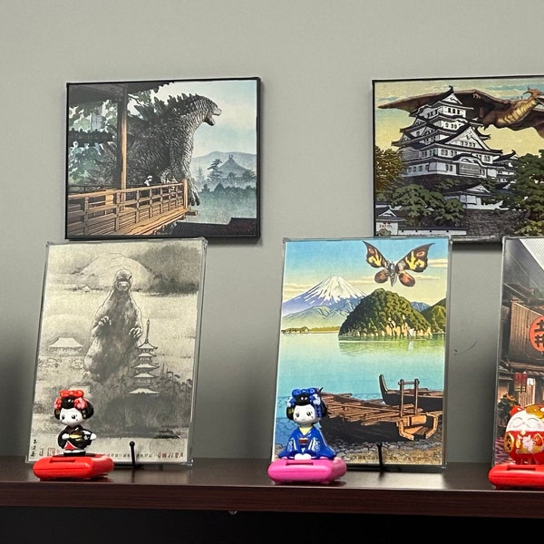 Godzilla Temple Japanese Woodblock Print - Etsy