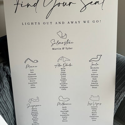 F1 RACETRACK THEMED Wedding Table Plan, Grand Prix Seating Chart ...