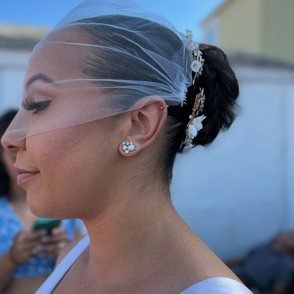 Crystal Pearl Tulle Birdcage Veil, Birdcage Veil, Tulle Birdcage Veil ...