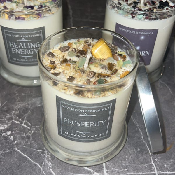 Prosperity Candles - Success Crystal & Herb Candle - Soy Aromatherapy ...