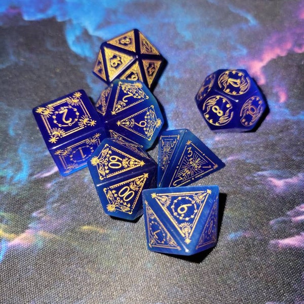 Full Set Royal Blue Opal Dice Set Set Warlock Style - Dungeons and ...