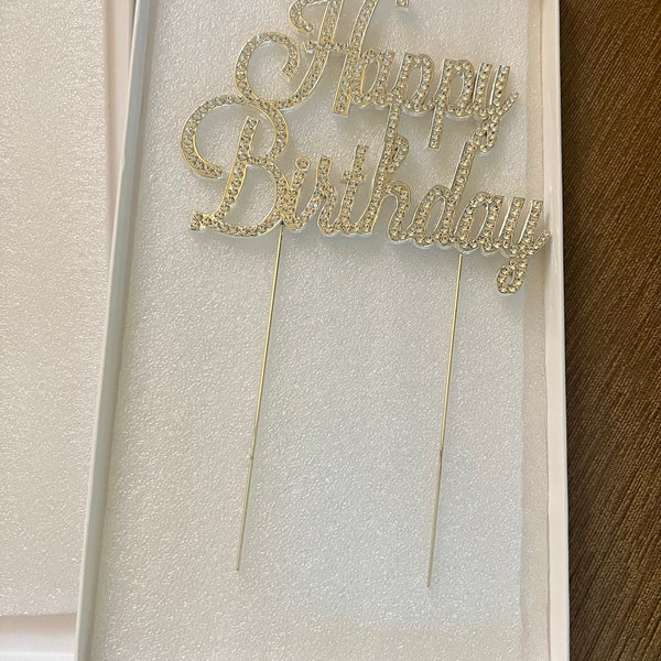 Happy Birthday SILVER Cake Topper | Sparkly Rhinestone Cake Topper ...