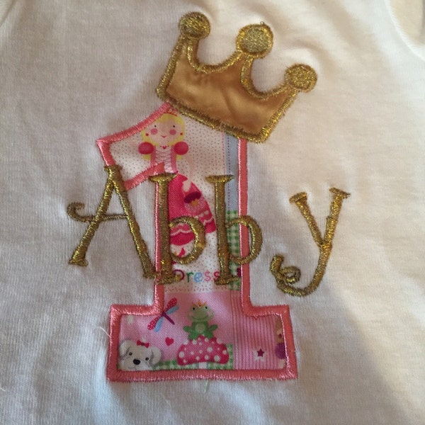 First Birthday Embroidery Design, #1 Appliqué With Crown, Princess ...