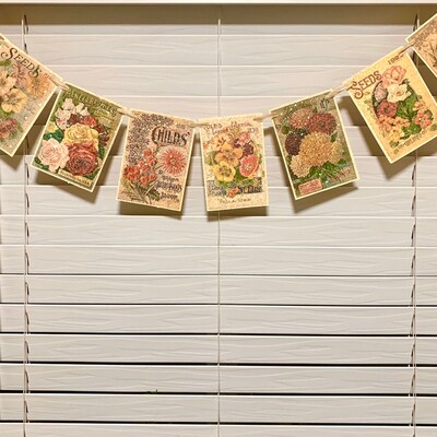 Springtime Paper Banner, Seed Packet Prints Garland, Garden Theme ...