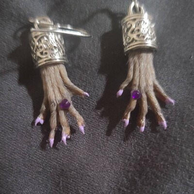 Taxidermy Rat Feet With Painted Nails and Rhinestone Ring Earrings Made ...