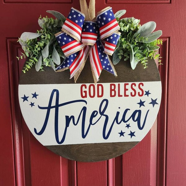 Fourth of July Front Door Decor | Fourth of July Wreath | God Bless ...