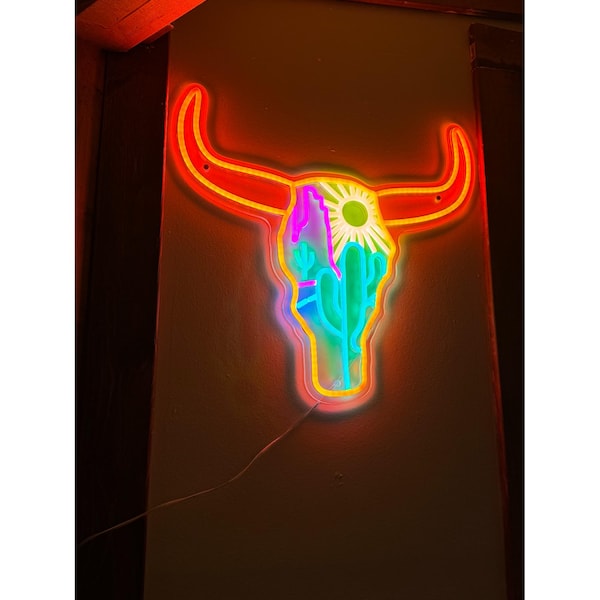 Western Desert Cow Skull, Led Neon Sign, Western Wall Decor, Western ...