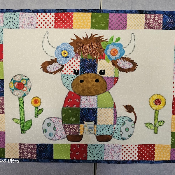Jumbo Patchwork Highland Cow Baby Blanket Quilt Pattern: Applique ...