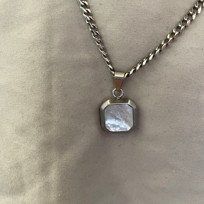 White Shell Stone Mens Necklace Pendant Silver Stone Pendant Silver ...