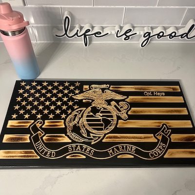 Woodflag / Personalized / Rustic United States Marine Ega Custom Flag ...