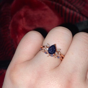 Galaxy Round Blue Sandstone Engagement Ring Set Unique Round Opal ...