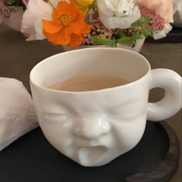 Handmade Yawning Face Mug, Modern Pottery Coffee Cup - Etsy