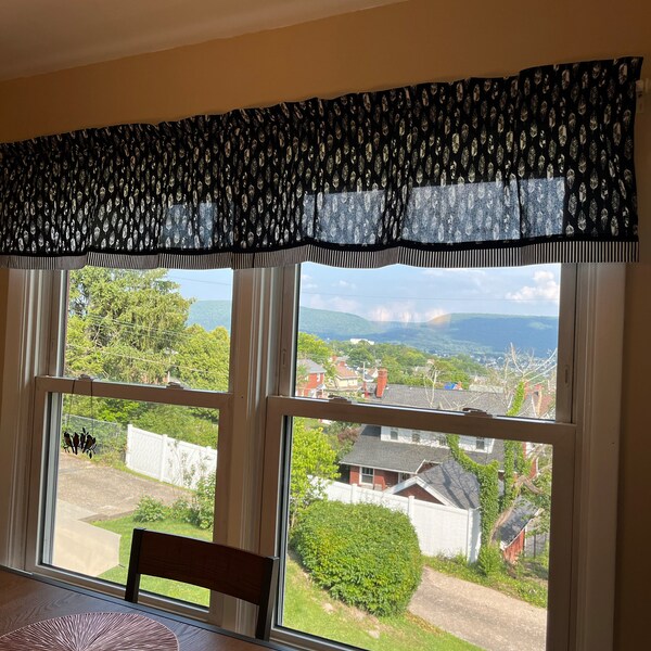 Blue Gold Yellow White Valance Jacobean Bloomcraft 17 X 54 Window ...