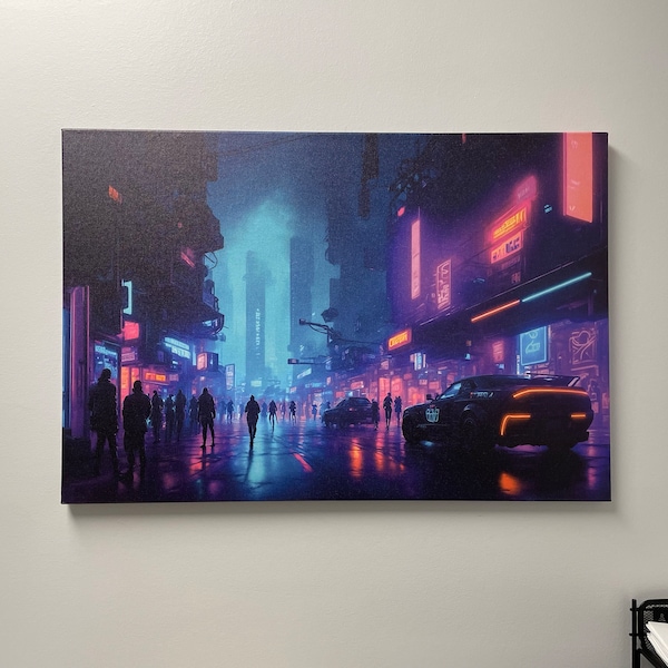 Cyberpunk Night City Landscape skyscraper Solitude Canvas Neon Lights ...