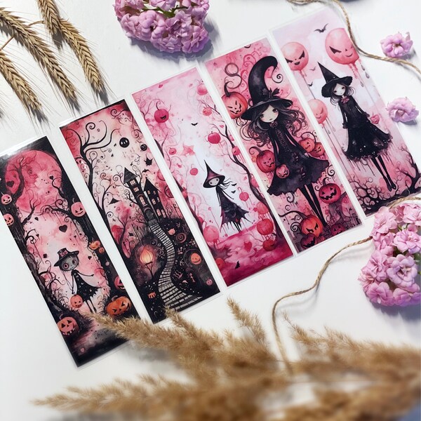 20 Hot Pink Halloween Printable Bookmarks | Digital Download JPG ...