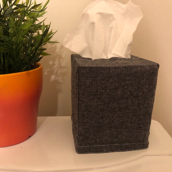 Linen Tissue Box Cover. Grey Square Tissue Box Cover. Modern Tissue Box ...