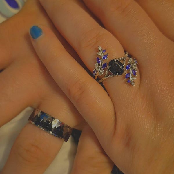 Starry Night & Trees Couples Ring Set- Galaxy Sandstone His and Hers ...
