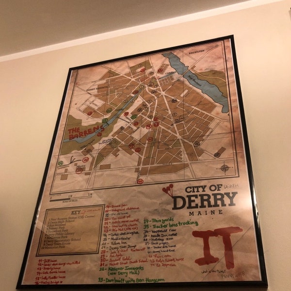 Losers Club Derry Map Poster Print, Stephen King It Wall Art, Terror ...