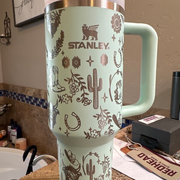 Western Highland Cow Engraved Stanley Quencher 40oz Tumbler - Stanley ...