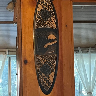 Seaturtle Surfer Tribal Surfboard Wood Carving Wall Plaque 39x 10 - Etsy