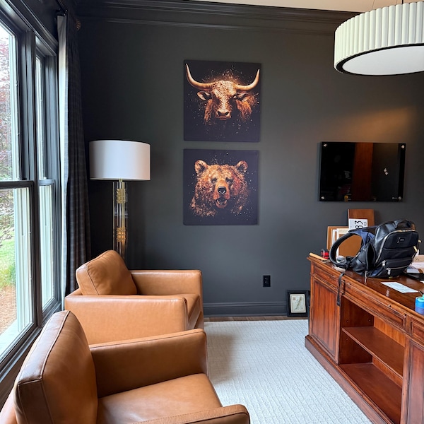Bull Bear Canvas Wall Art Stock Market Print Office Wall Decor Gold ...