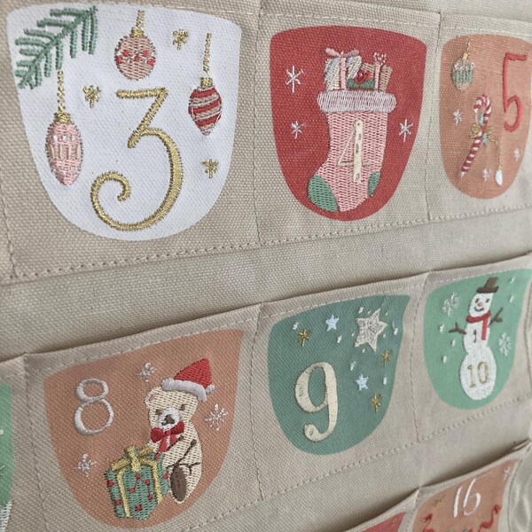 Embroidered Pocket Advent Calendar: Organic Fabric Family Tradition - Etsy