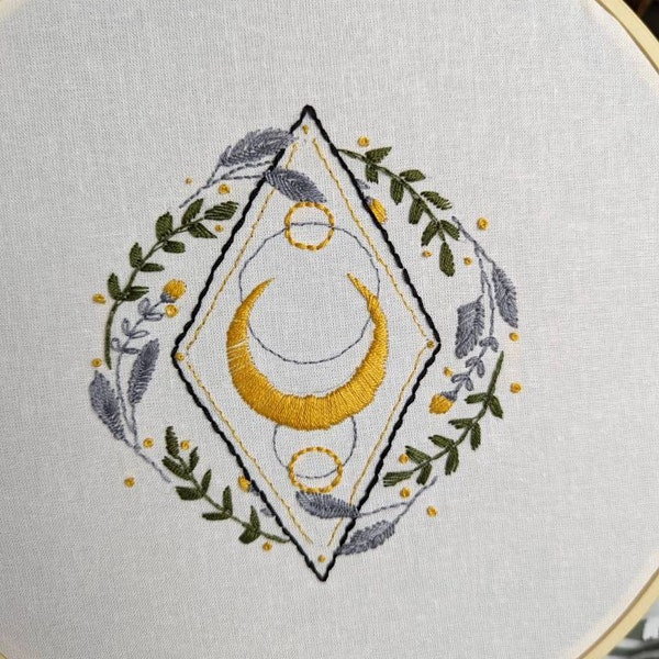 Pagan Art Hand Embroidery Pattern PDF With Laurels and Moon | Modern ...