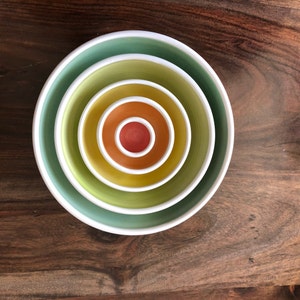 Large Rainbow Nesting Bowls, Ceramic Pottery Stoneware Serving Set ...
