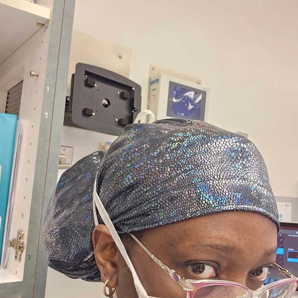 Silky Knit Silver Hologram Scrub Hats-sheer Elegance, White, Silver ...