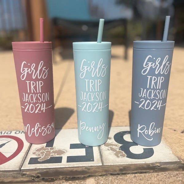 Personalized Girls Trip Tumbler, Bridesmaid Gift, 18oz Acrylic Tumbler ...