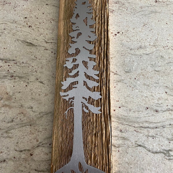Pine Tree on Barn Wood / Wood and Metal Signs / Rustic Sign / Wall Art ...