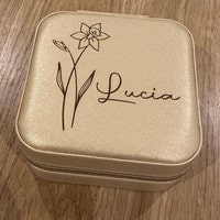 Engraved Birth Flower Jewellery Box, Travel Jewelry Box, Birthday Gift ...