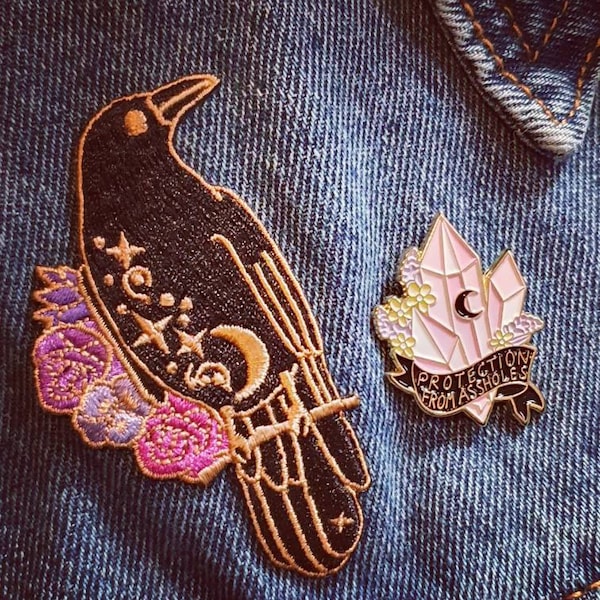 Crow Patch Iron on Patch Embroidered Patch Back Patch Bird Patch Horror Patch Raven Patch Goth ...