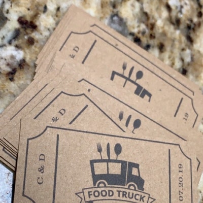 Food Truck Tickets Wedding Personalised 50 Kraft Card Coupons Wedding ...