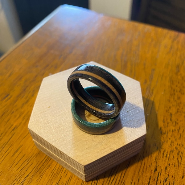 Recycled Skateboards Wooden Ring, Wedding Ring Waterproof, Ocean Lover ...