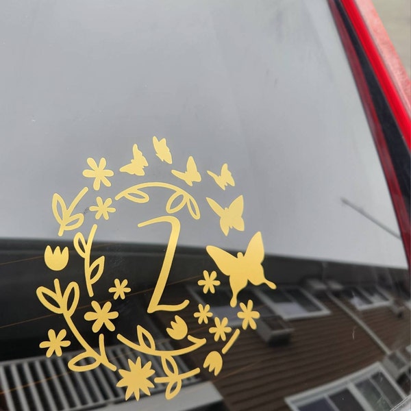 Monogram Decal, Vinyl Monogram, Initial Decal With Flowers and ...