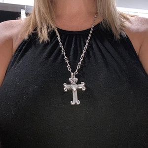 Large Silver Cross Chain Necklace, Big Cross Silver Chain Pendant ...