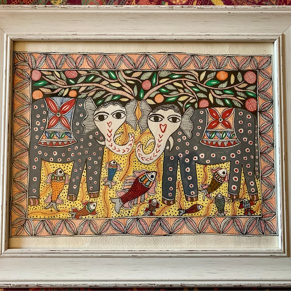 Traditional Art of India, Elephant & Peacock Painting, House Wall Decor ...