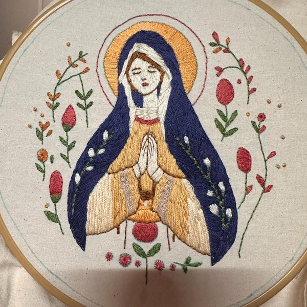 Virgin Mary Embroidery Pattern: Religious Hand Stitching Design ...