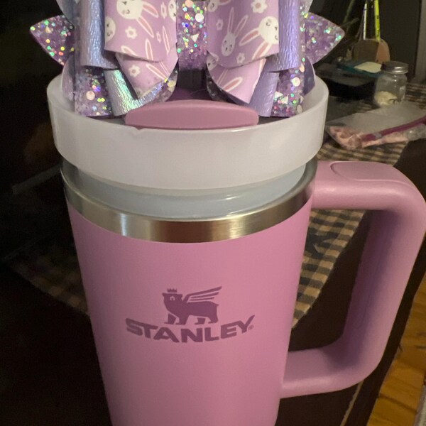 Stanley Tumbler Bow Iridescent Pink Light Pink Glitter Straw Topper ...