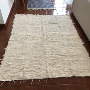 Large Handwoven Cream Rug, Bedroom Rug, Cotton Carpet, Living Room Rug ...