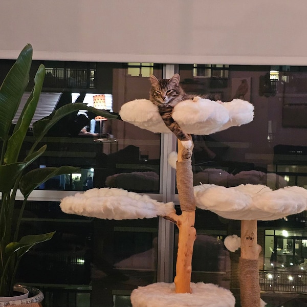 Wooden Cat Tree Tower, Wood Floral Cat Trees, Modern Cat Tree, Cat ...