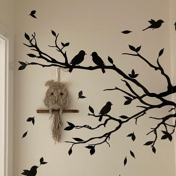 Large Tree Branch Wall Decal Deco Art Sticker Mural With 10 Birds - Etsy
