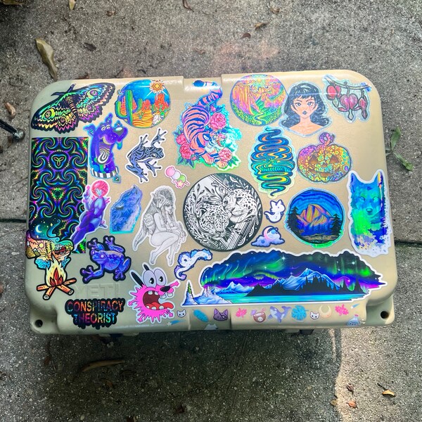 Holographic Koi Fish Sticker. Yin Yang Sticker. Laptop Sticker. Flask ...